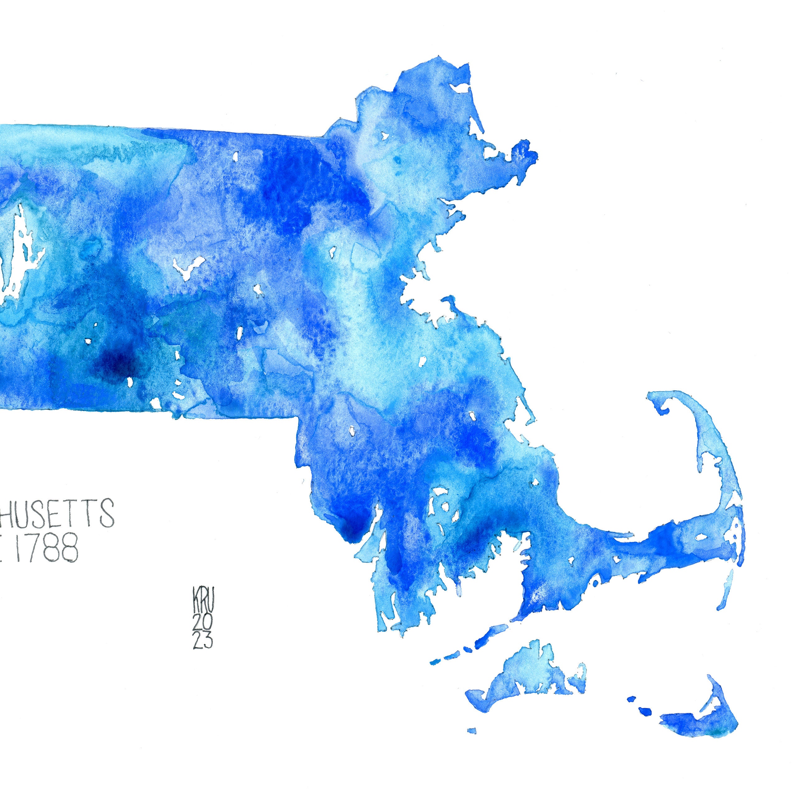 Massachusetts Blue State Map Art Print - Etsy