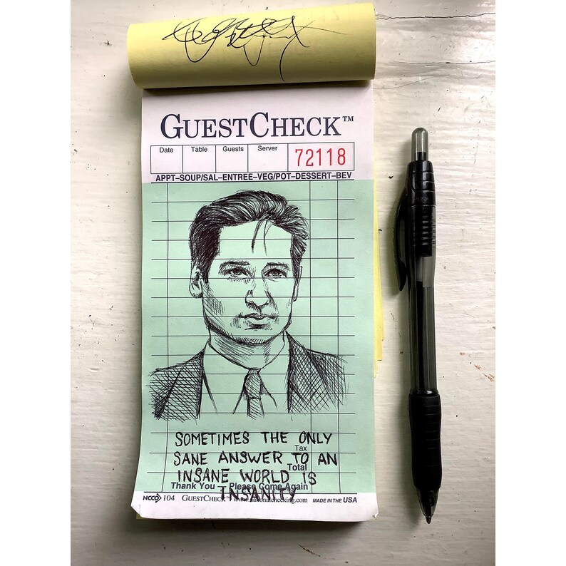 David Duchovni Guest Check Drawing - Etsy