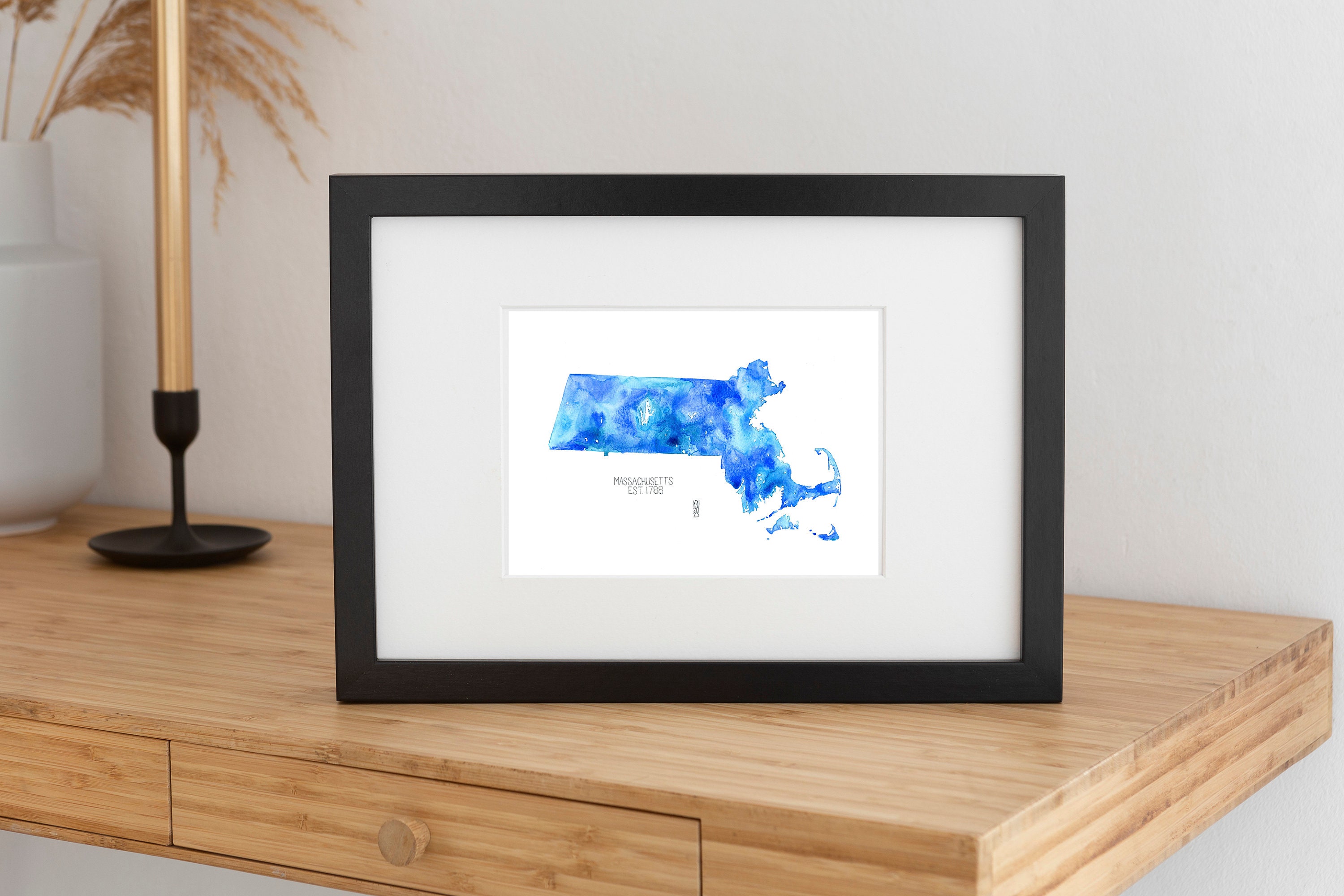 Massachusetts Blue State Map Art Print - Etsy