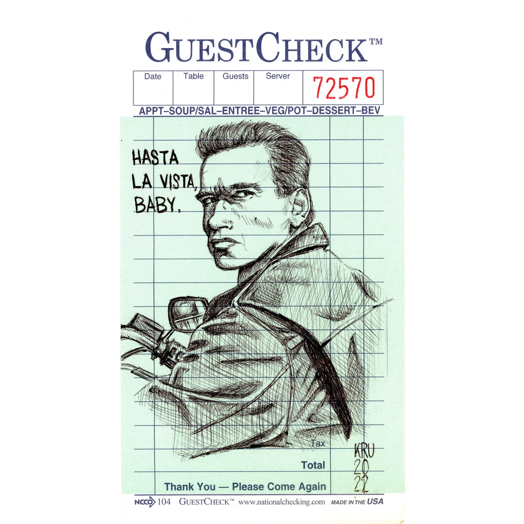 Arnold Schwarzenegger - Terminator 2 Guest Check Drawing (original) - Etsy