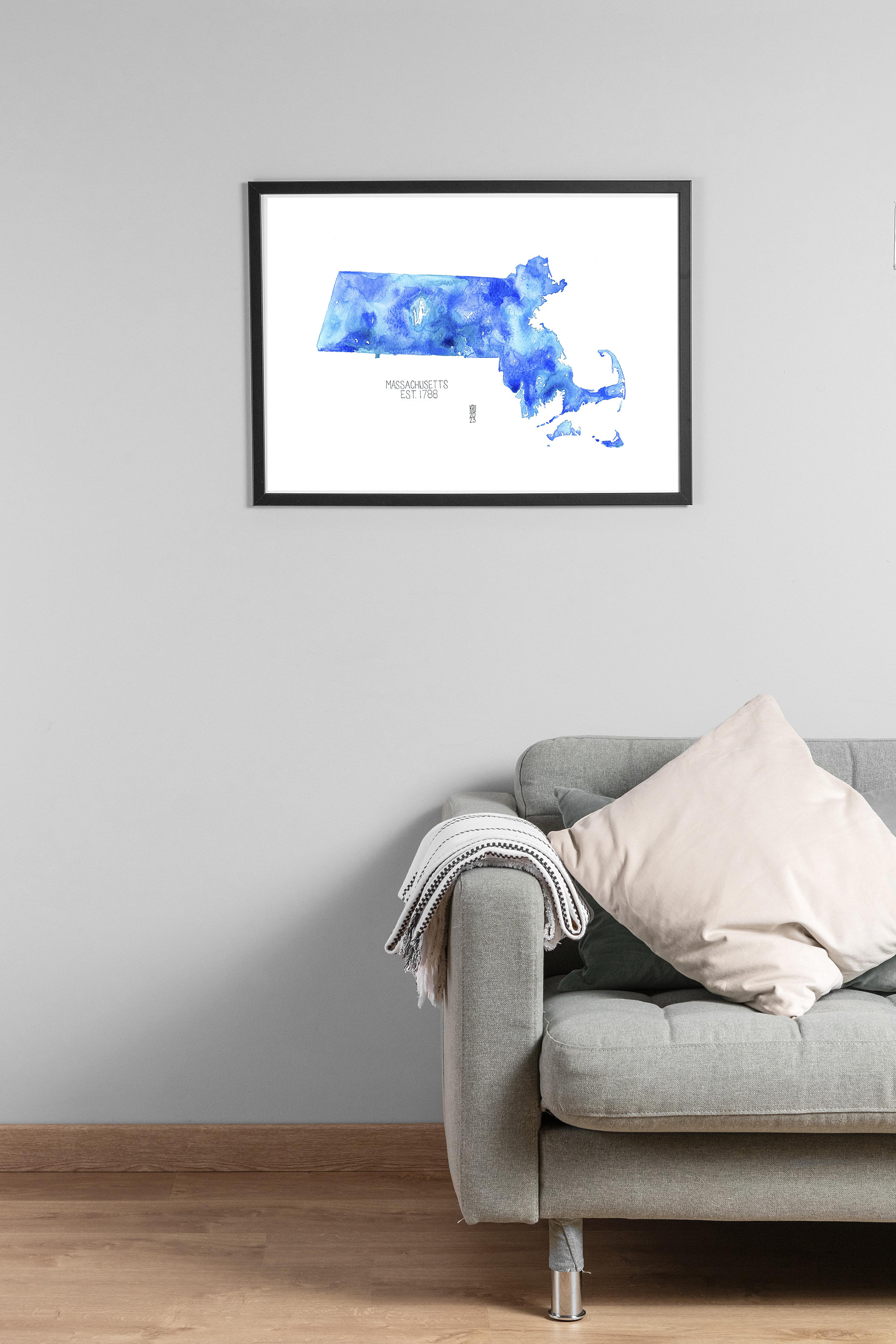 Massachusetts Blue State Map Art Print - Etsy