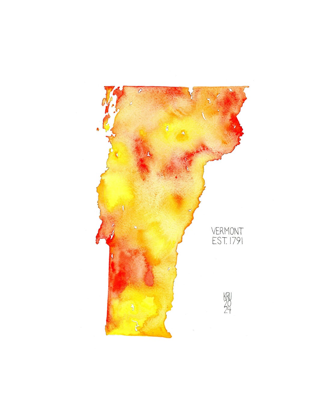 Orange Vermont State Map Art Print - Etsy