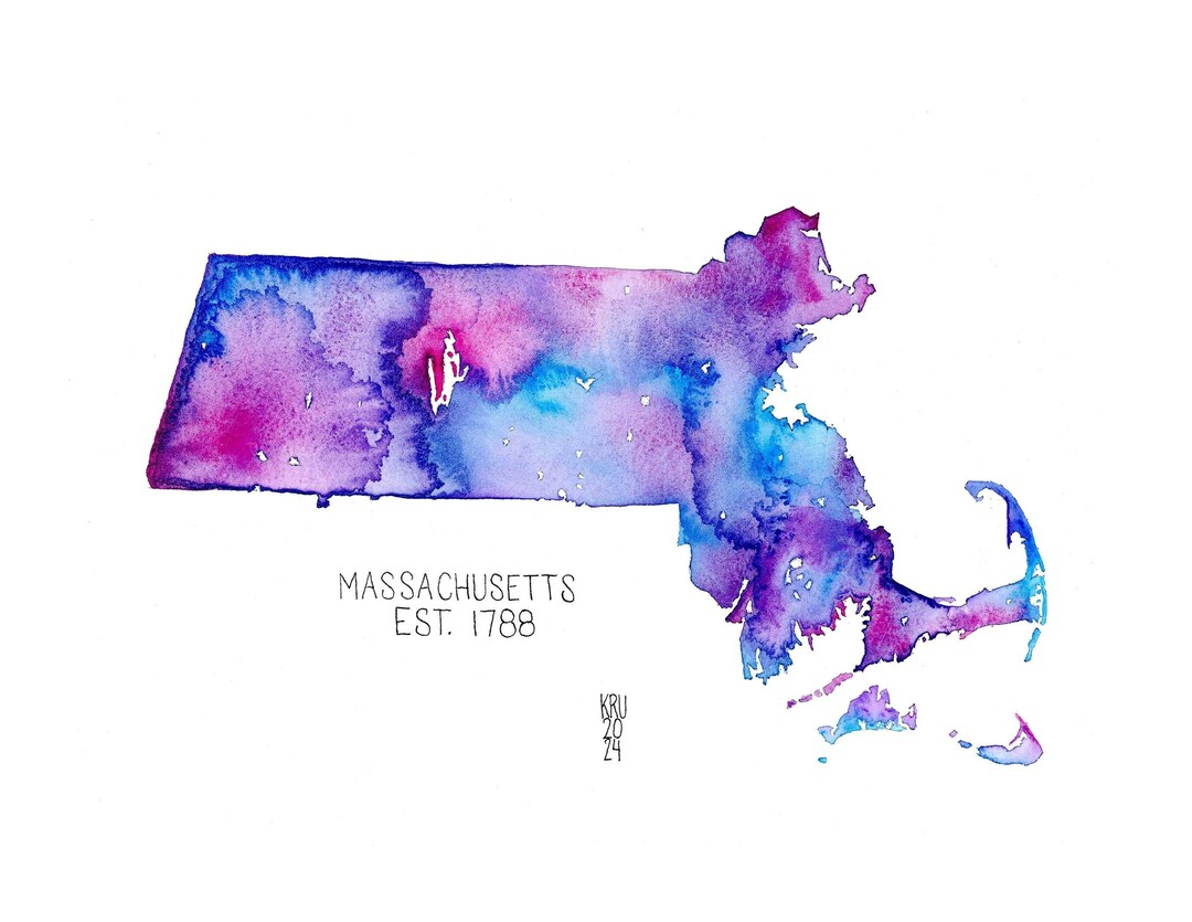 Purple Massachusetts State Map Art Print - Etsy