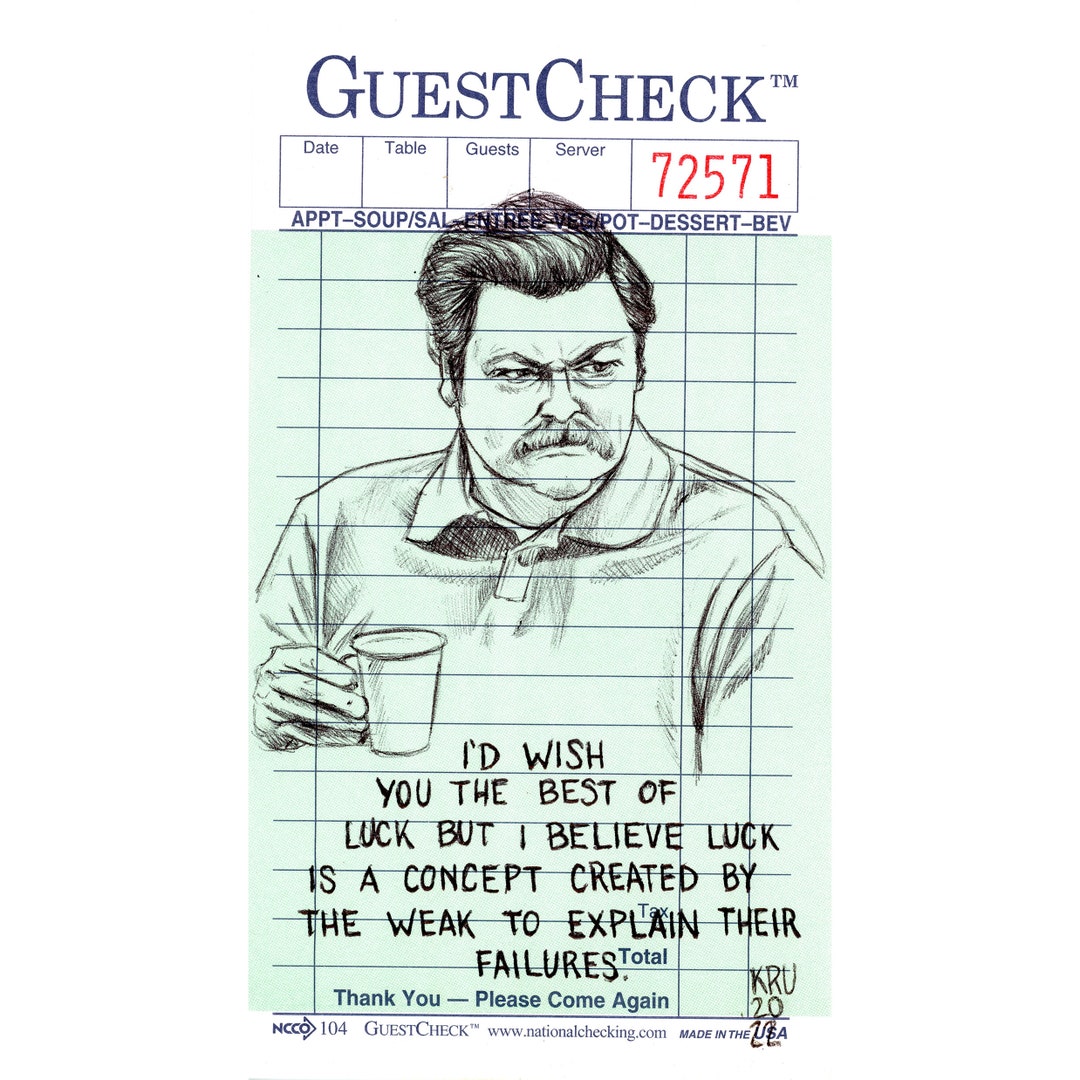 Nick Offerman Ron Swanson Guest Check Drawing original - Etsy