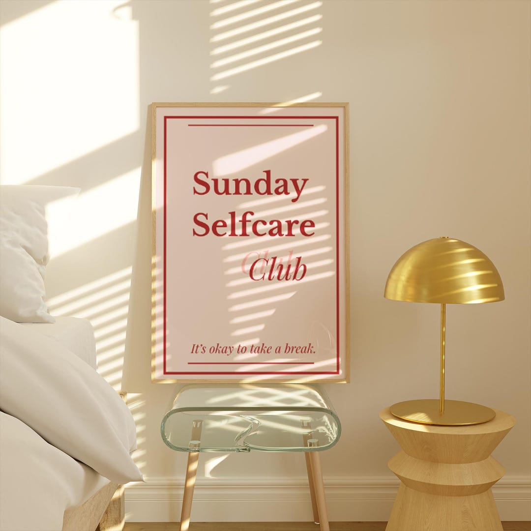 Selfcare Art Pink Print Minimalist Wall Art Pink and Dark Red Poster ...