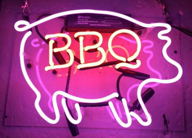 Light up BBQ Open Pig Pork Sign Vintage Style Handmade Glass - Etsy