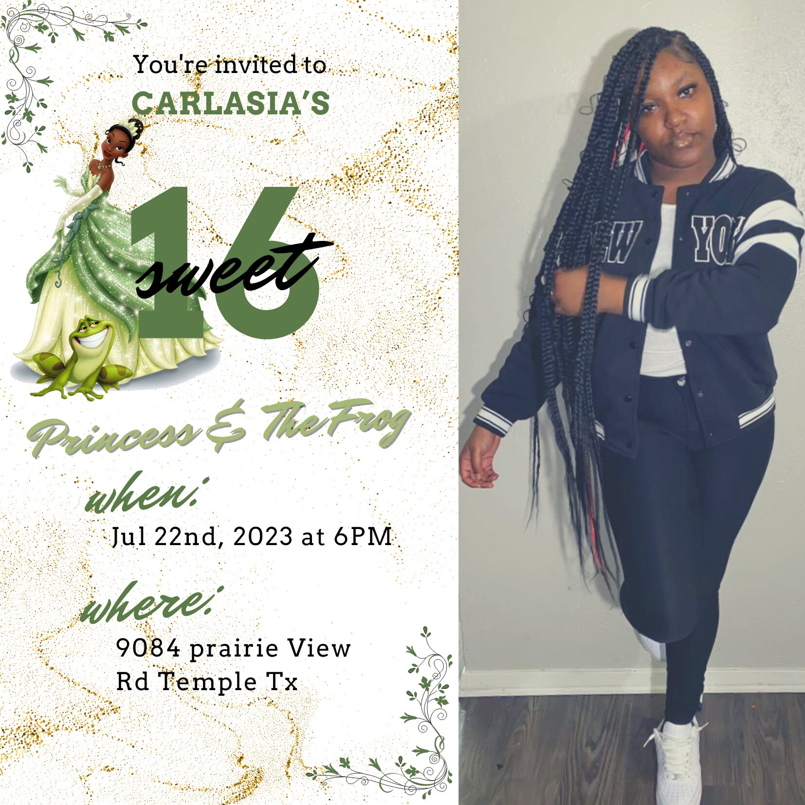 Birthday Sweet 16 Flyer Canva Pro Template Princess and the Frog Design ...