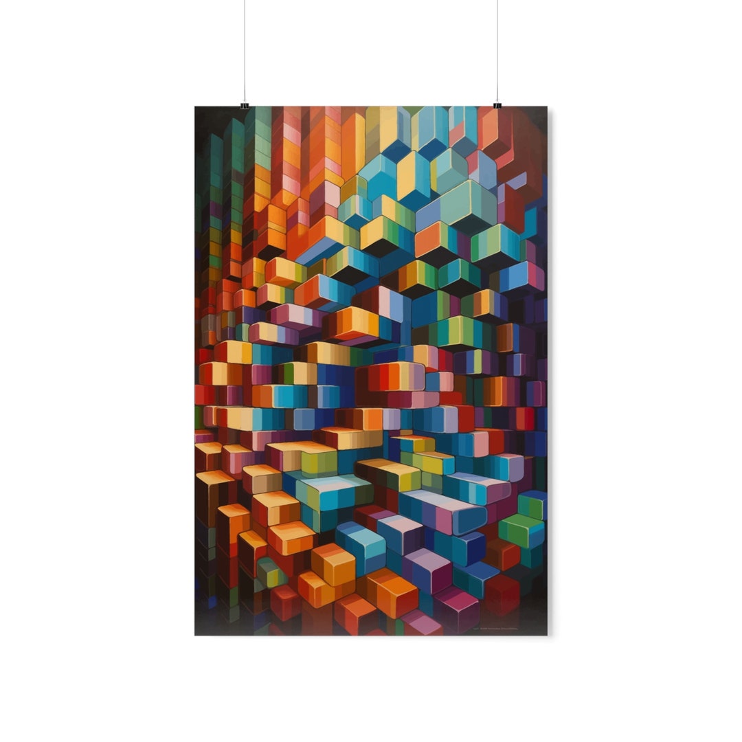 Op Art Painting Victor Vasarely Inspired 3D Cube Art - Etsy