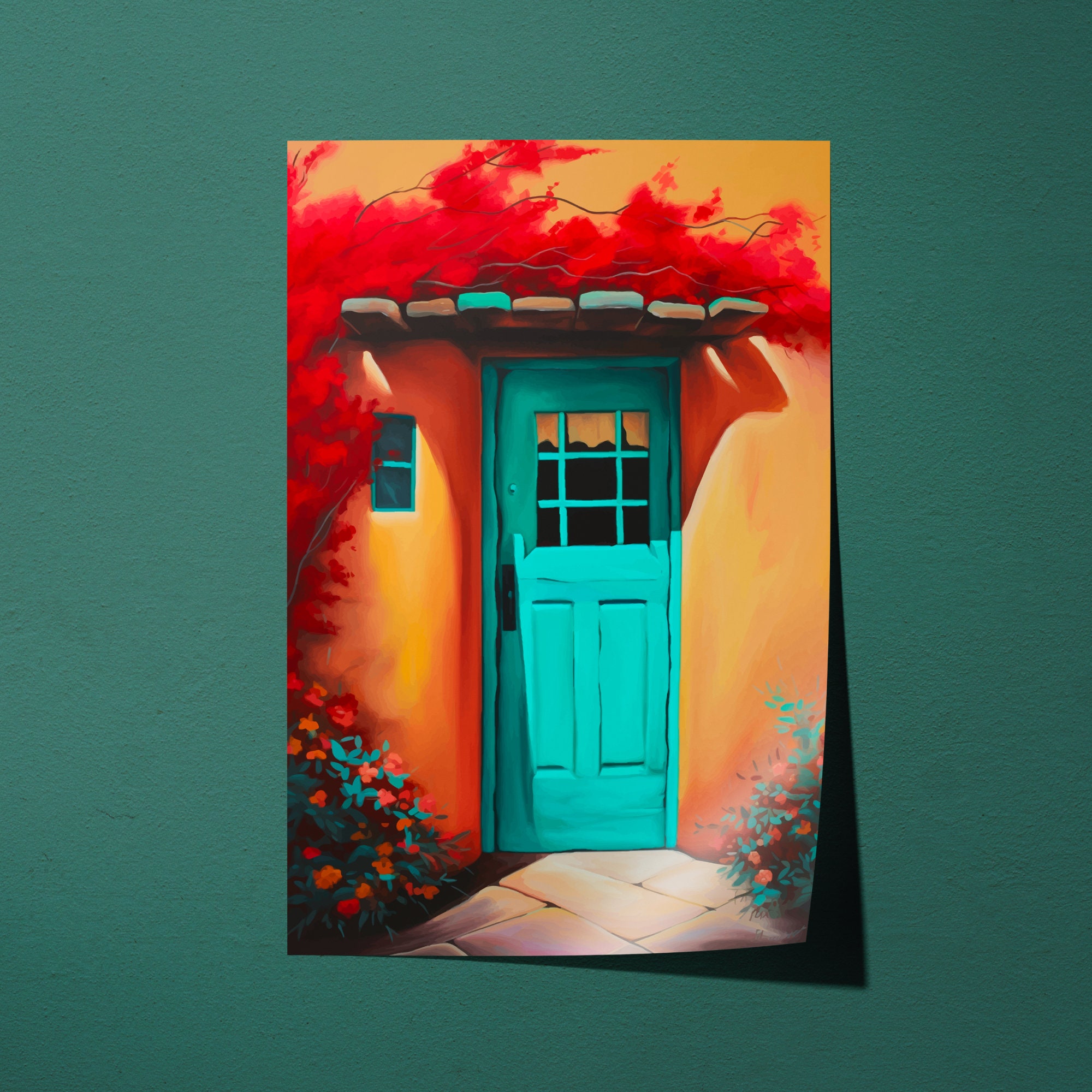 Georgia O'keeffe Inspired New Mexico Art Print: Turquoise Door & Chili ...