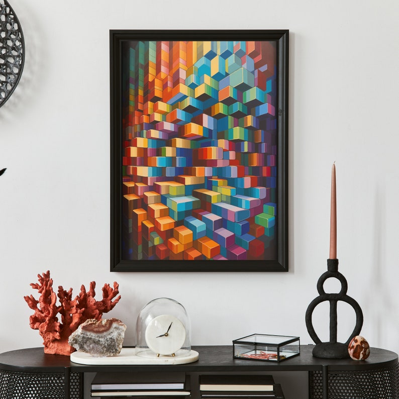 Op Art 3D Cube Poster: Victor Vasarely Inspired Geometric Print - Etsy