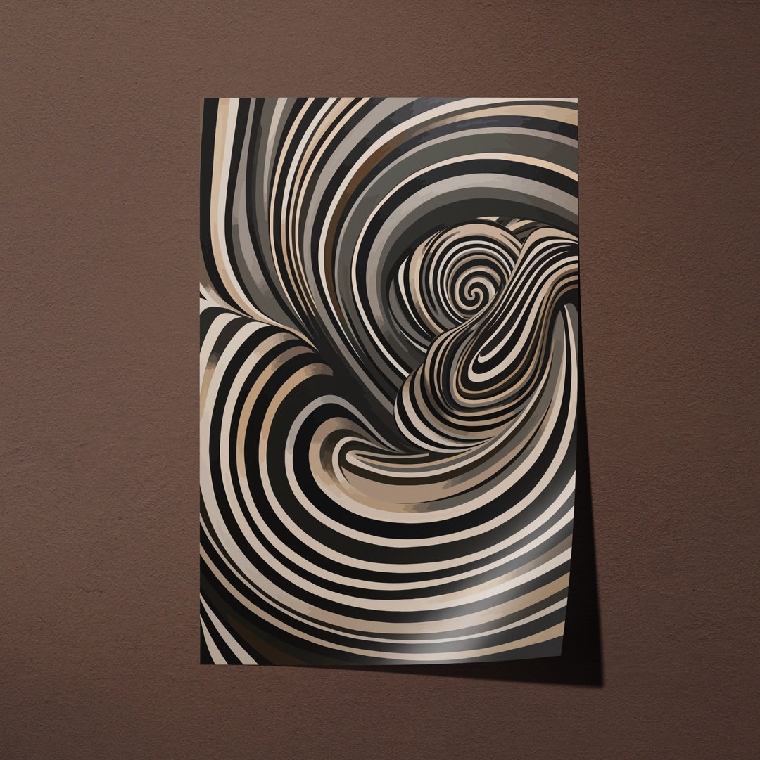 Op Art Poster - Dynamic Bridget Riley Inspired Art, Black White Spiral ...