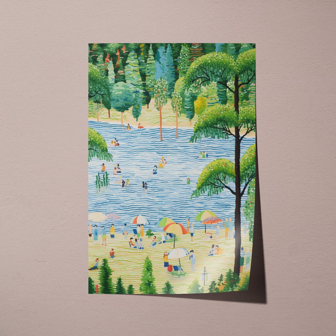 Seurat Inspired Art Print: Summer Lake Pointillism Poster - Etsy