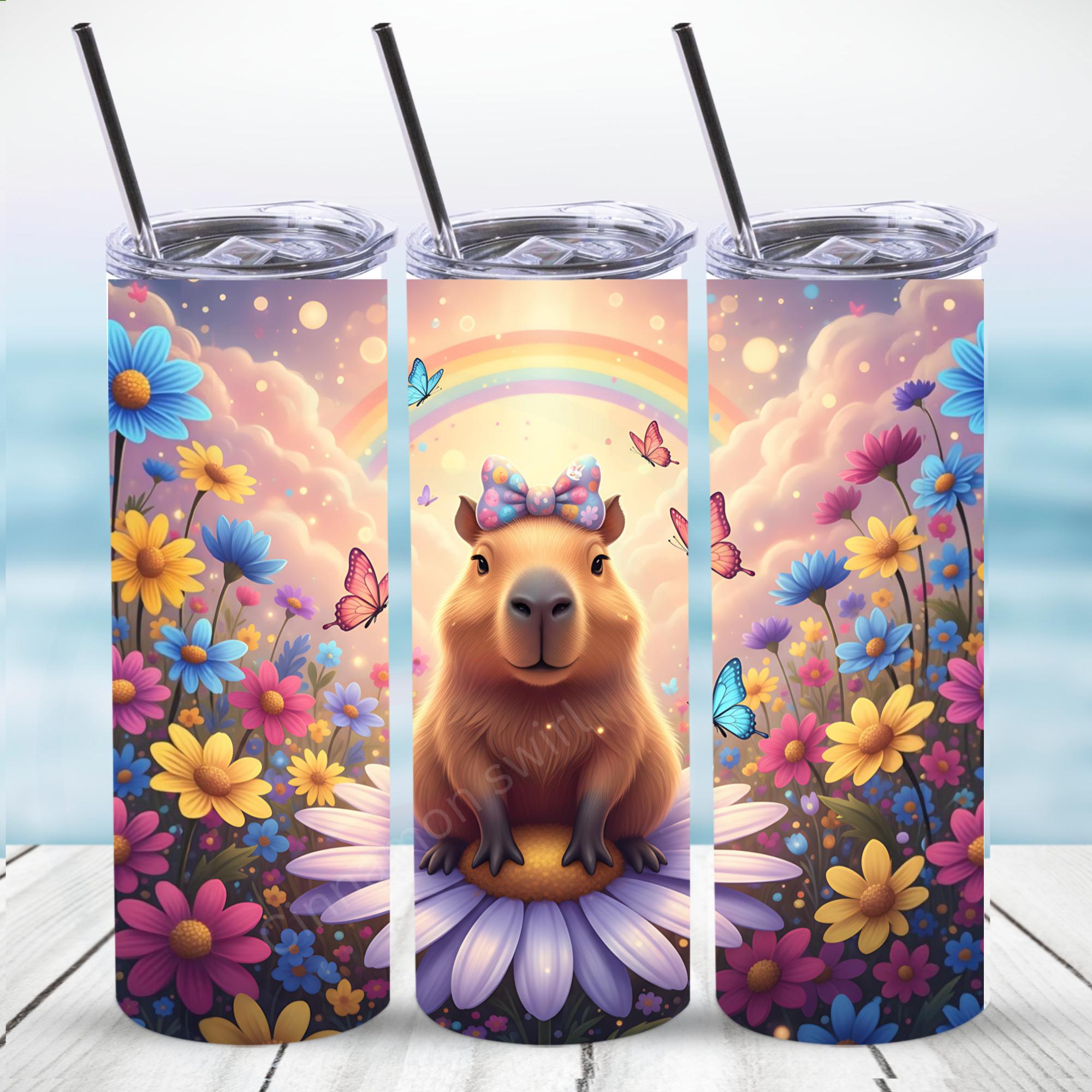 Capybara Sitting on Daisy Tumbler Wrap Sublimation Design - Etsy