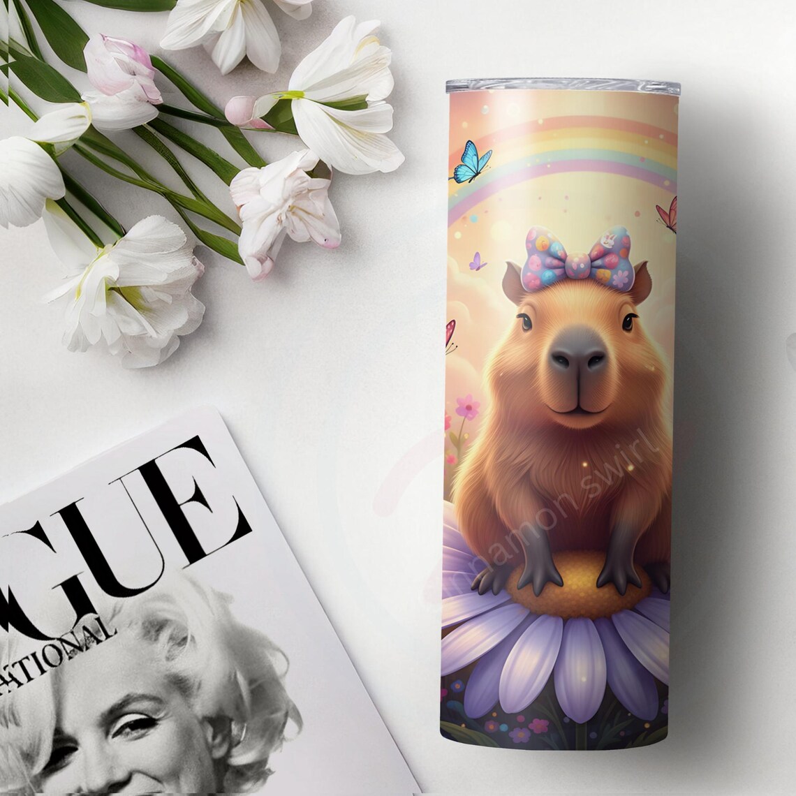 Capybara Sitting on Daisy Tumbler Wrap Sublimation Design - Etsy