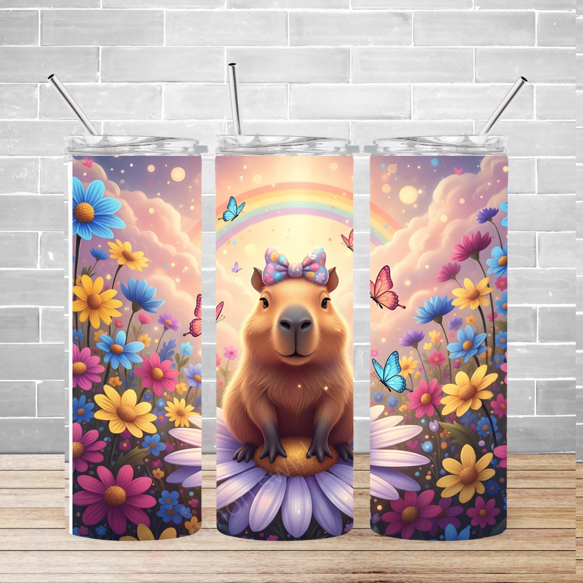 Capybara Sitting on Daisy Tumbler Wrap Sublimation Design - Etsy