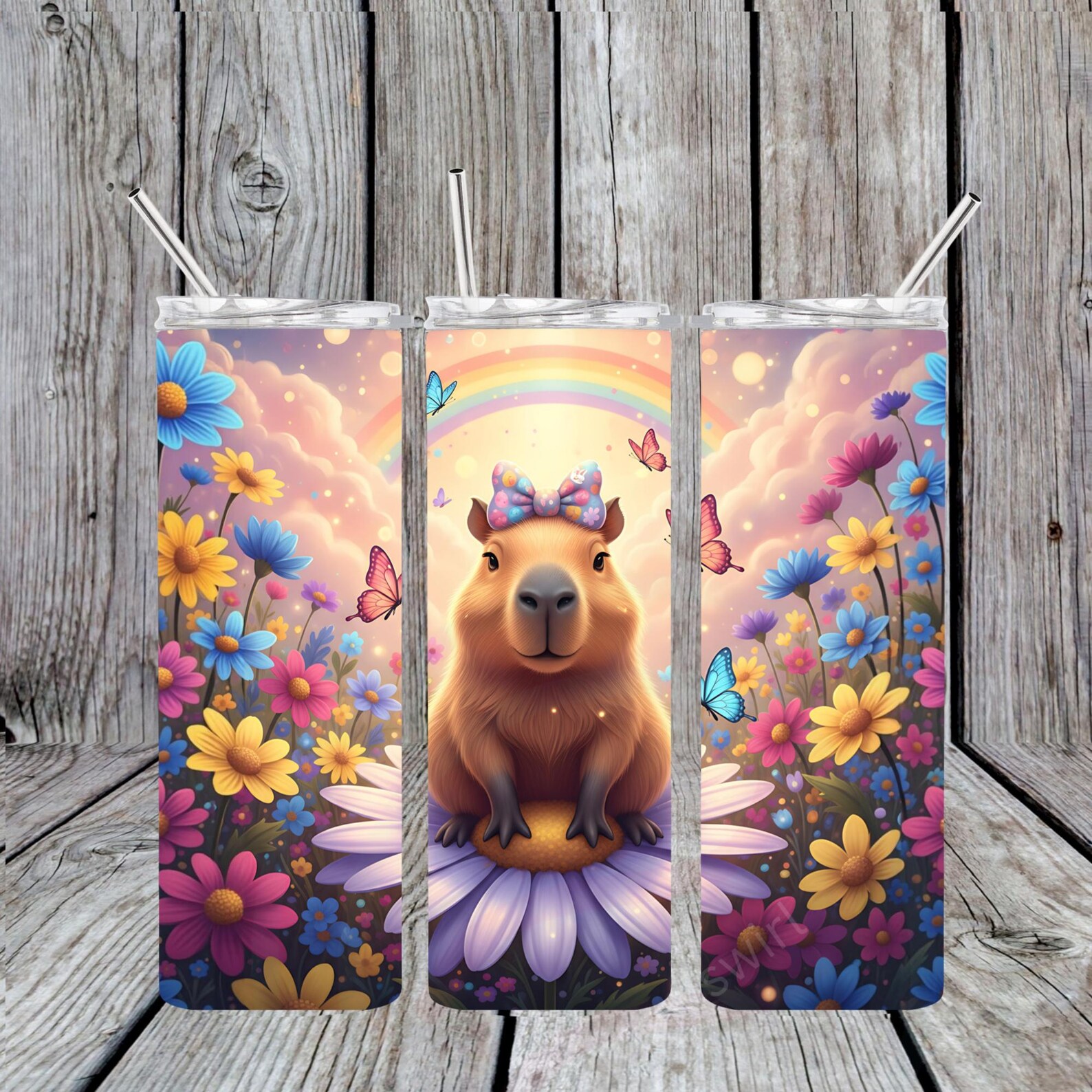 Capybara Sitting on Daisy Tumbler Wrap Sublimation Design - Etsy
