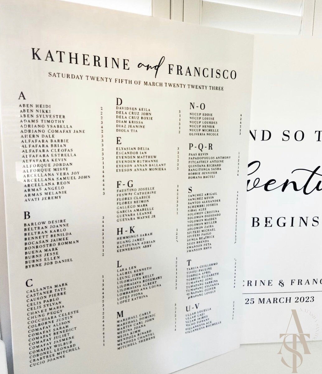 A1 Acrylic Rectangle Seating Chart/custom Seating Chart/wedding Seating ...