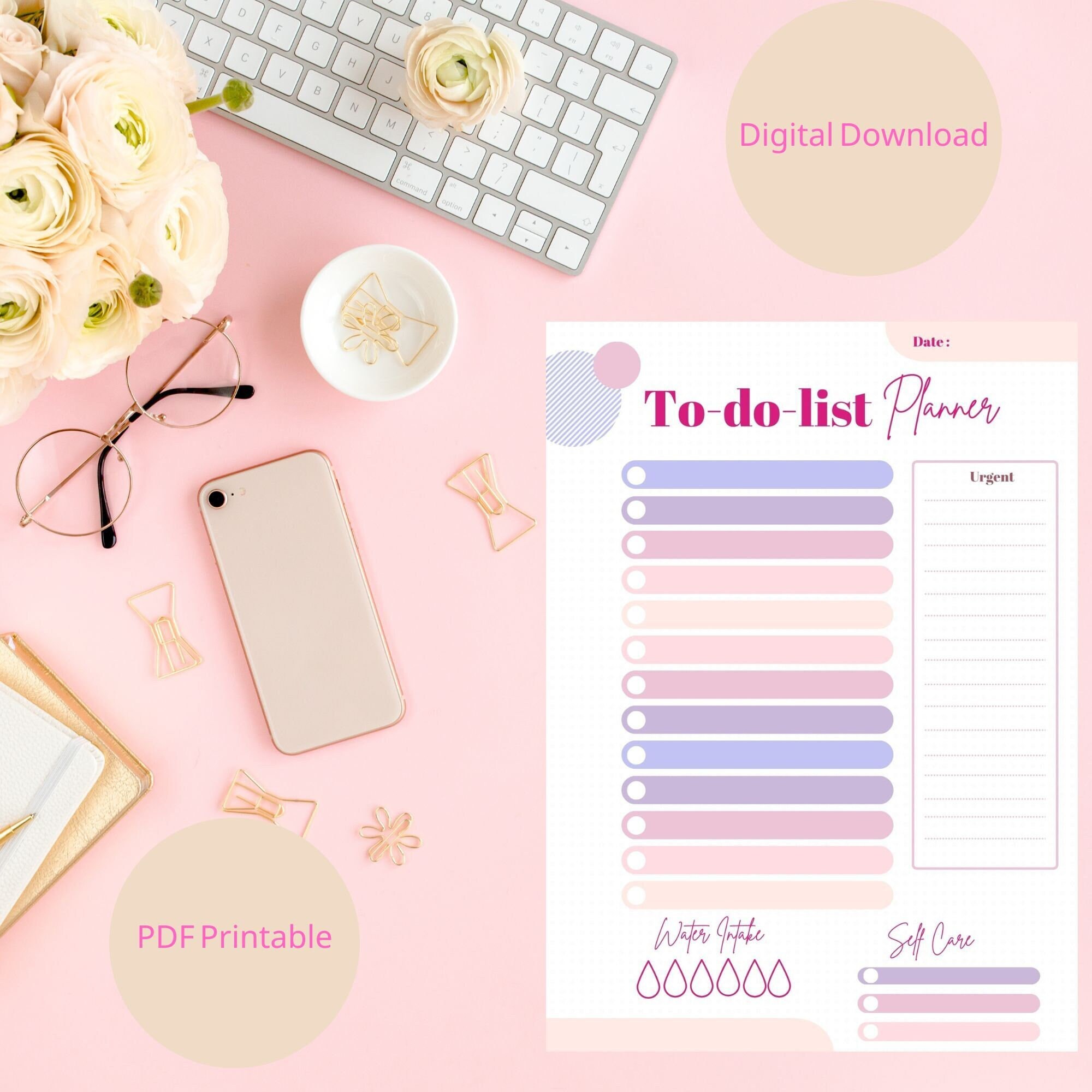 To Do List Planner With Checklist for Water Intake and Self Care, Pink ...