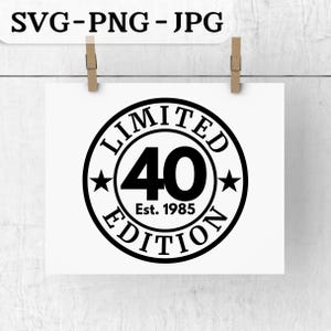 40th Birthday SVG, 1985 Cut File, PNG Printable Anniversary Gift, Forty ...