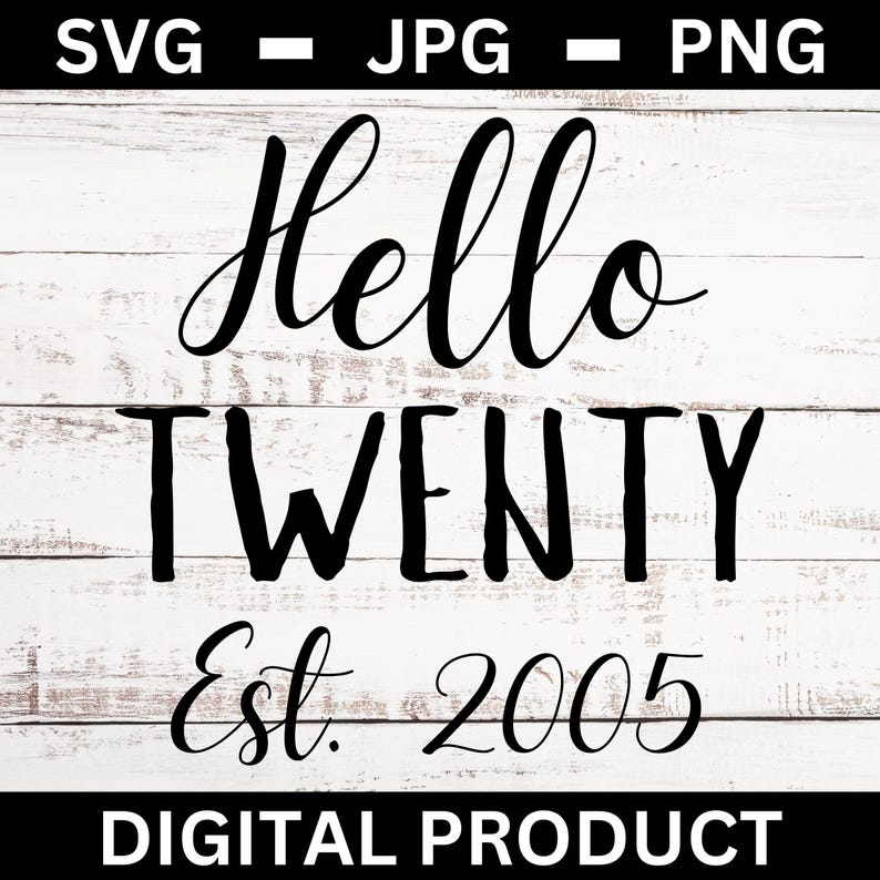 Hello Twenty SVG, 2005 Edition PNG, 20th Birthday Anniversary Cut File ...