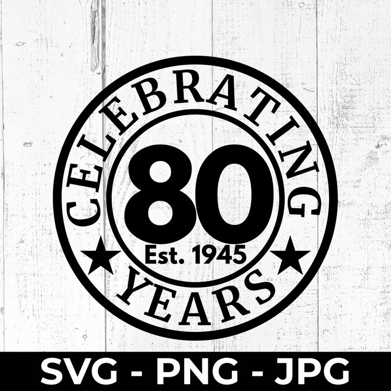 80th Birthday SVG, Eighty 1945 PNG Cut File, Printable Gift Design for Milestone Celebration ...