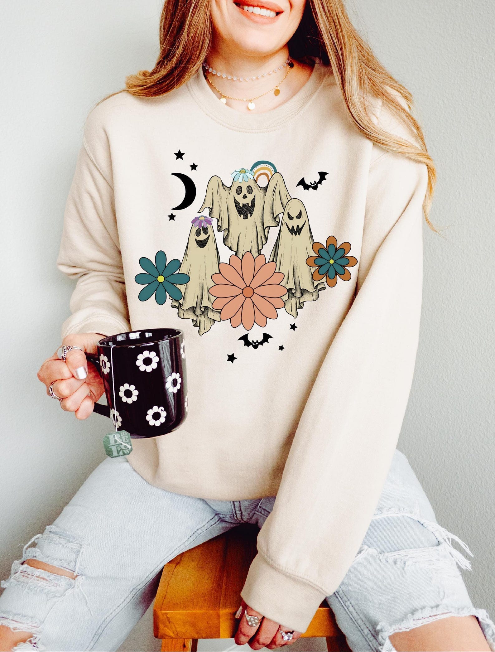 Vintage Floral Ghost Halloween Sweatshirt,retro Floral Ghost Halloween ...
