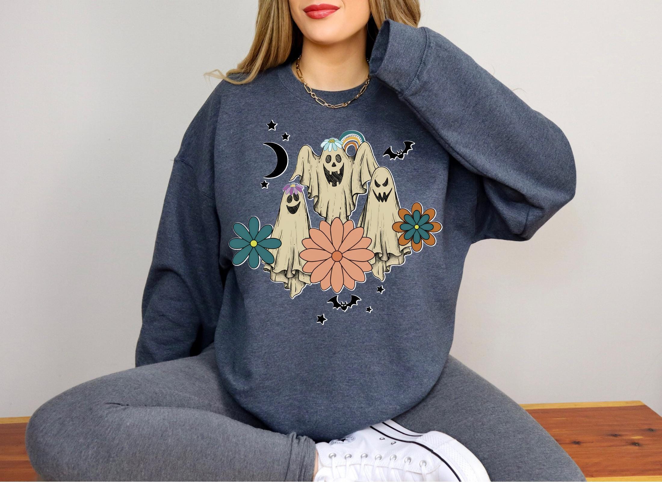 Vintage Floral Ghost Halloween Sweatshirt,retro Floral Ghost Halloween ...