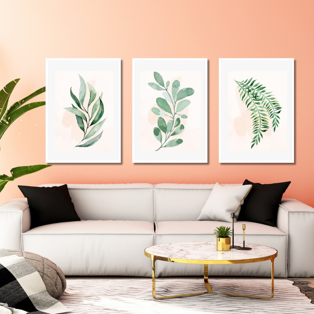 Set of 3 Digital Prints in Leaves in Green Tones, Ideal for Giving Life ...