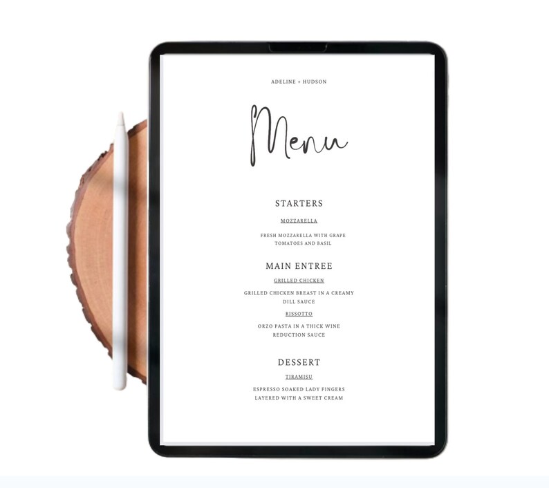 Elegant Food Menu Sign, Modern Dinner Menu Template for Wedding ...