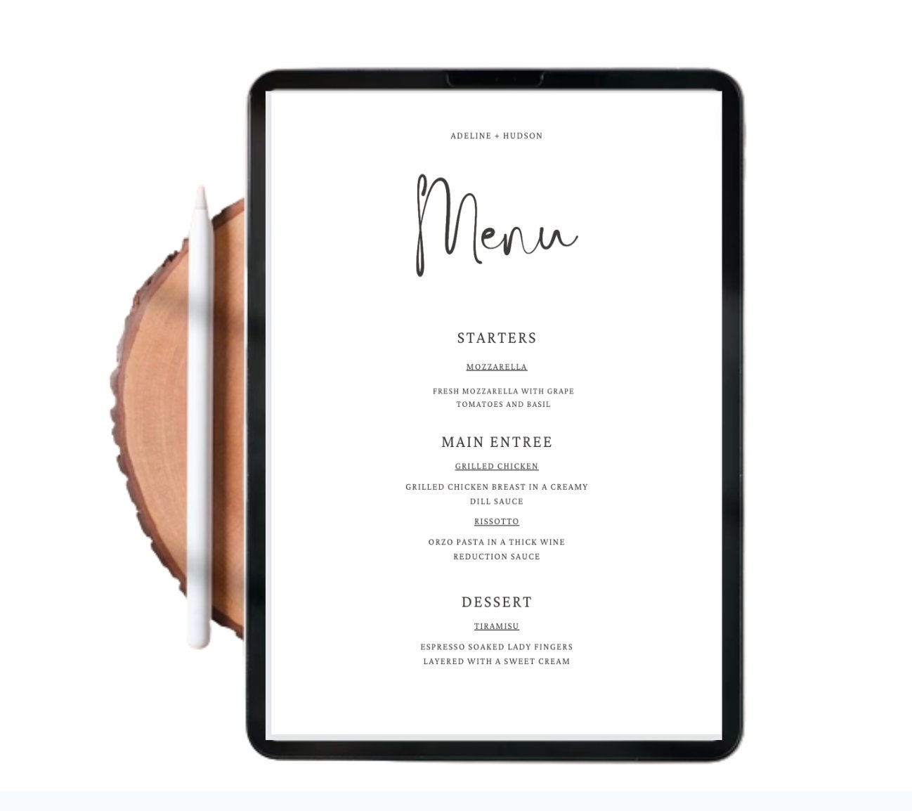 Elegant Food Menu Sign, Modern Dinner Menu Template for Wedding ...