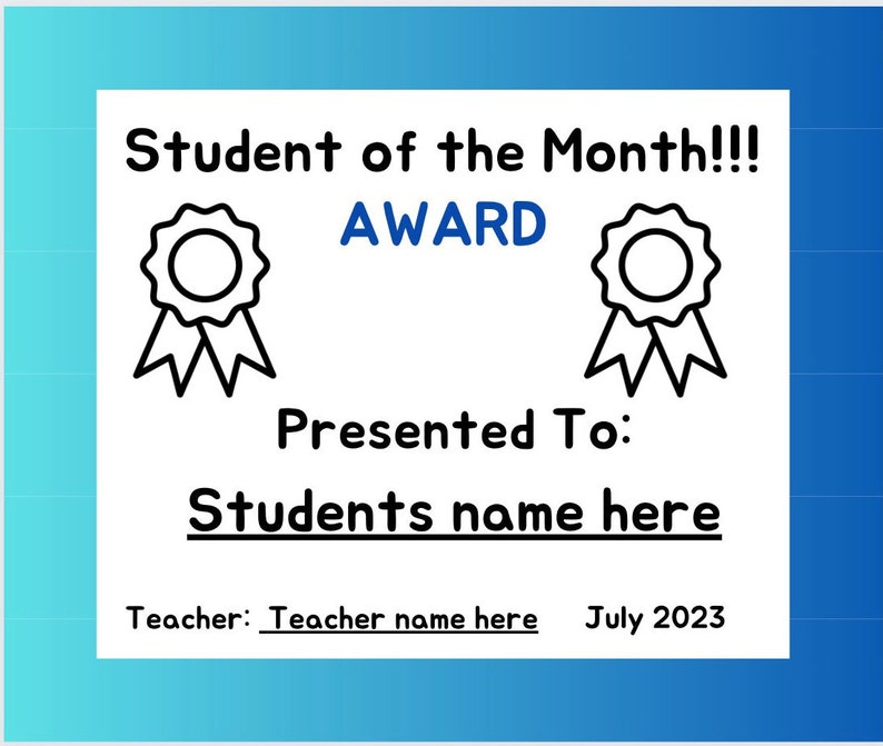 Student of the Month Certificate - Customizable Award for Recognizing ...