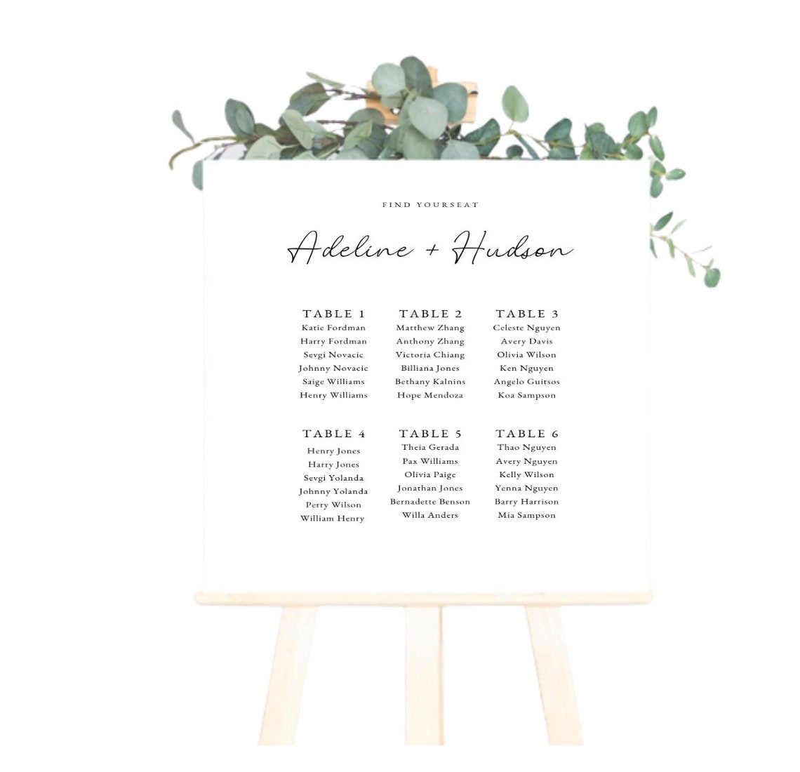 Editable Seating Plan Template - Modern Design, Printable Wedding Chart ...
