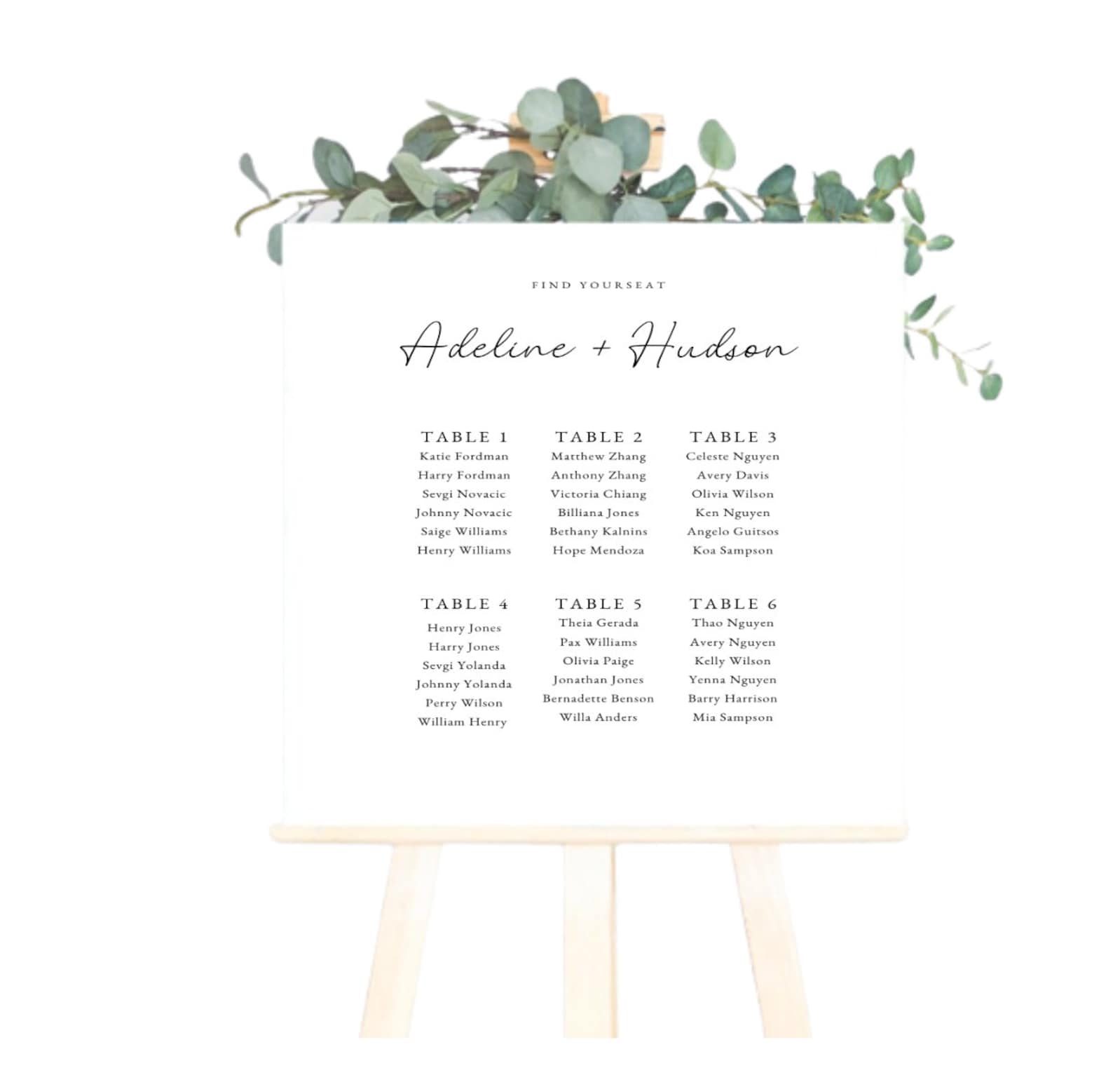 Editable Seating Plan Template - Modern Design, Printable Wedding Chart ...