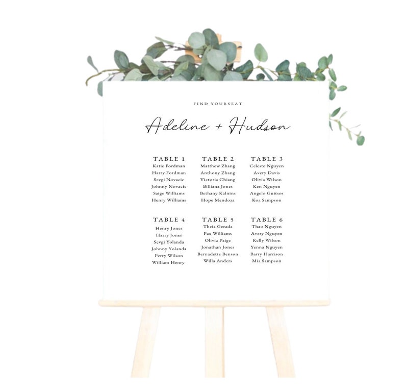 Editable Seating Plan Template - Modern Design, Printable Wedding Chart ...