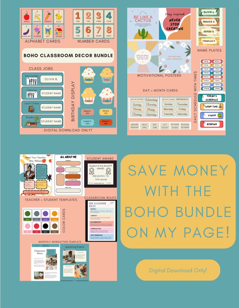 Boho Student Desk Plates | Customizable Name Tags for Classroom Use - Etsy