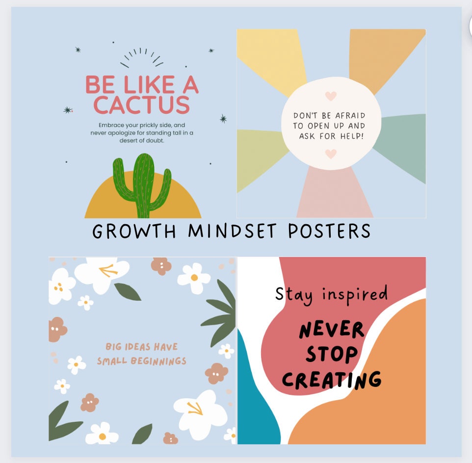 Growth Mindset Editable Classroom Printable Posters, Modern Boho ...
