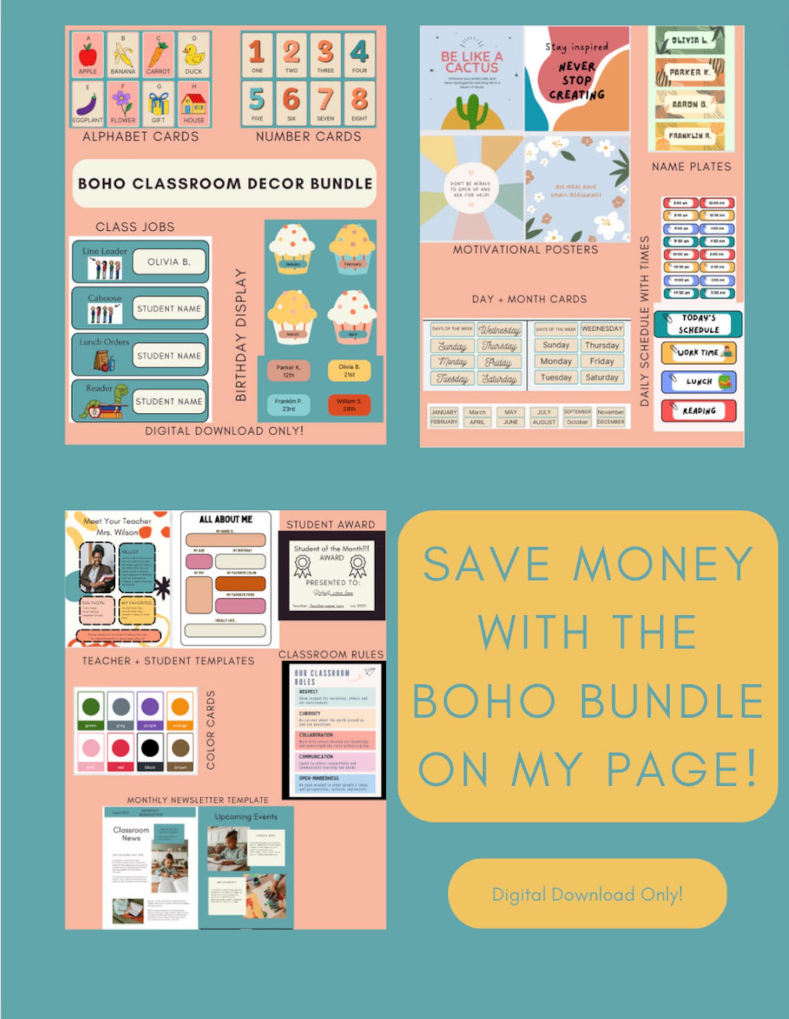 Boho Classroom Schedule Cards: Editable Daily Decor (PDF) - Etsy