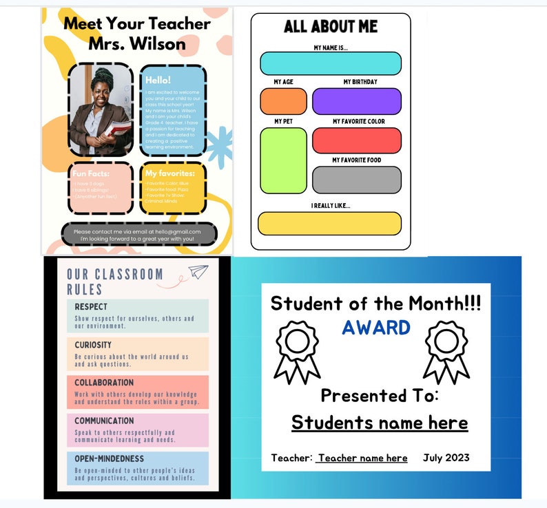 Meet the Teacher Template, About Me Template, Classroom Rules, Student ...