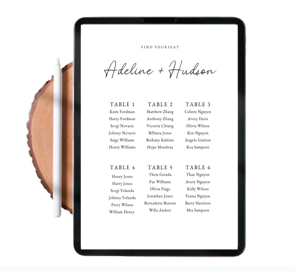 Editable Seating Plan Template - Modern Design, Printable Wedding Chart ...