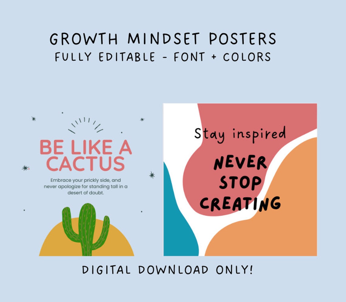 Growth Mindset Editable Classroom Printable Posters, Modern Boho ...