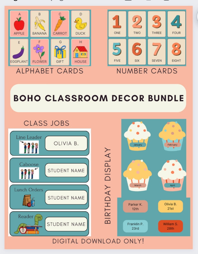 Classroom Decor Bundle, Editable Theme, Canva Templates, Organize in ...