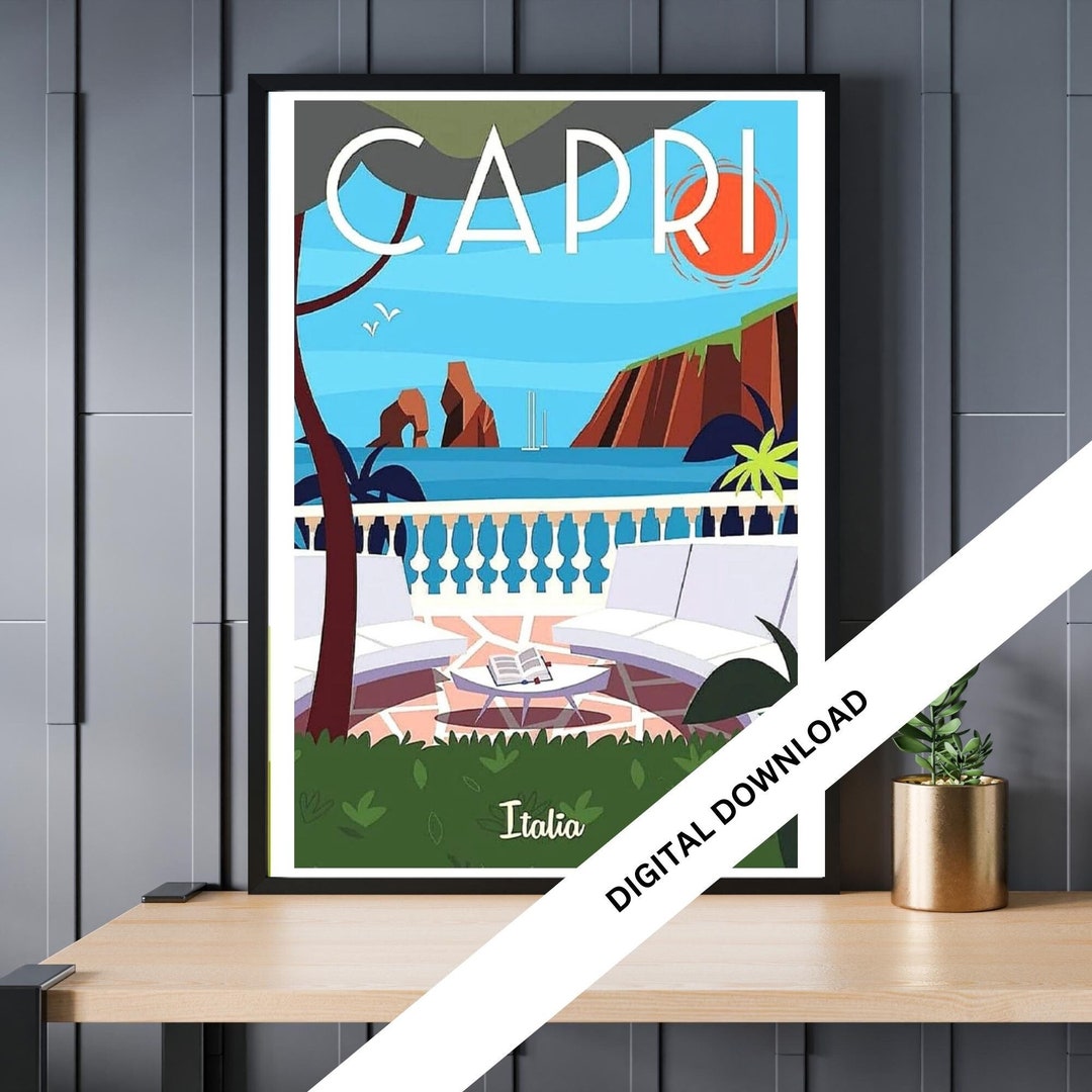 Capri 1, Vintage Travel Posters Digital Download, Retro Art Prints ...