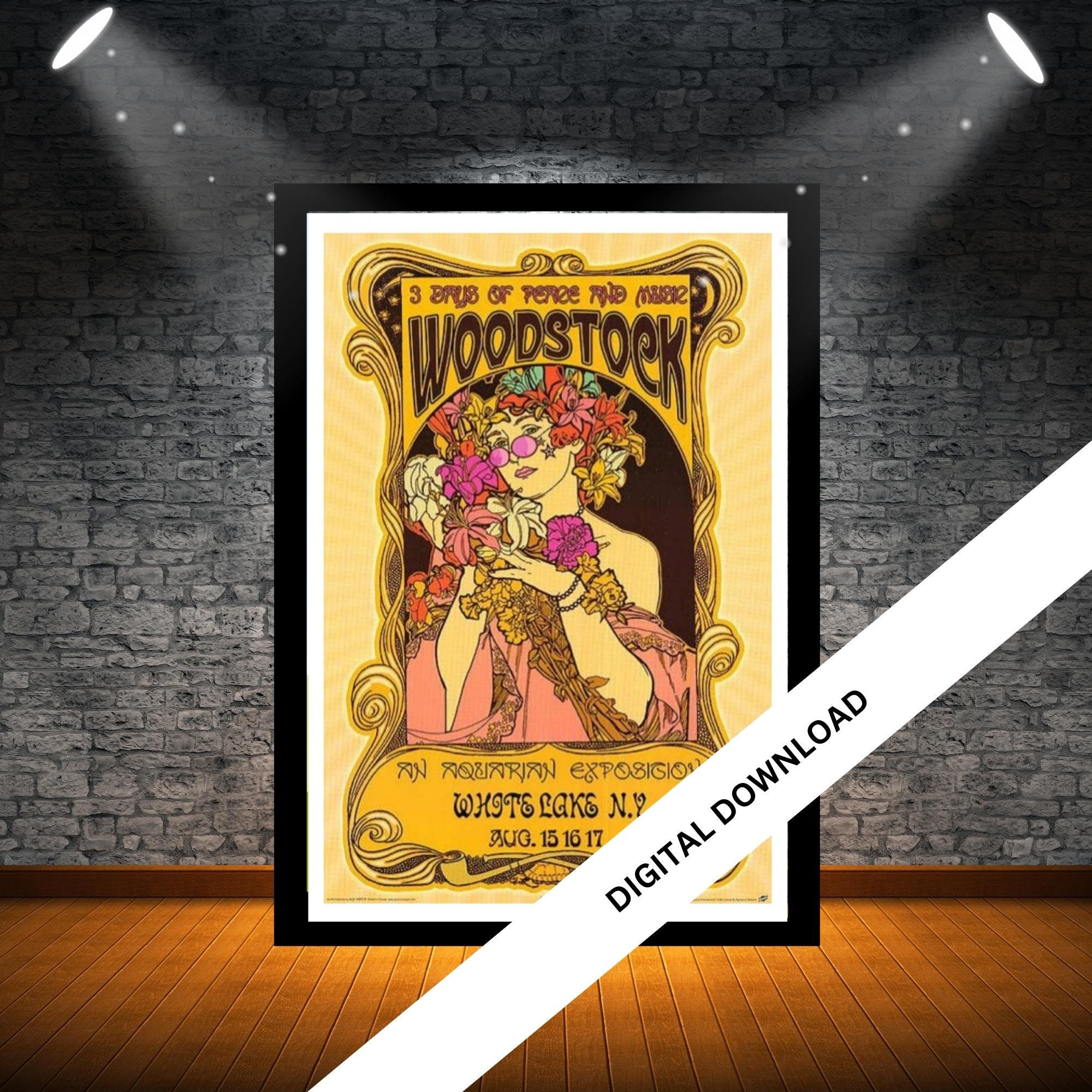 Retro Music Poster, Woodstock Vintage Wall Art Print, Music Room Decor ...