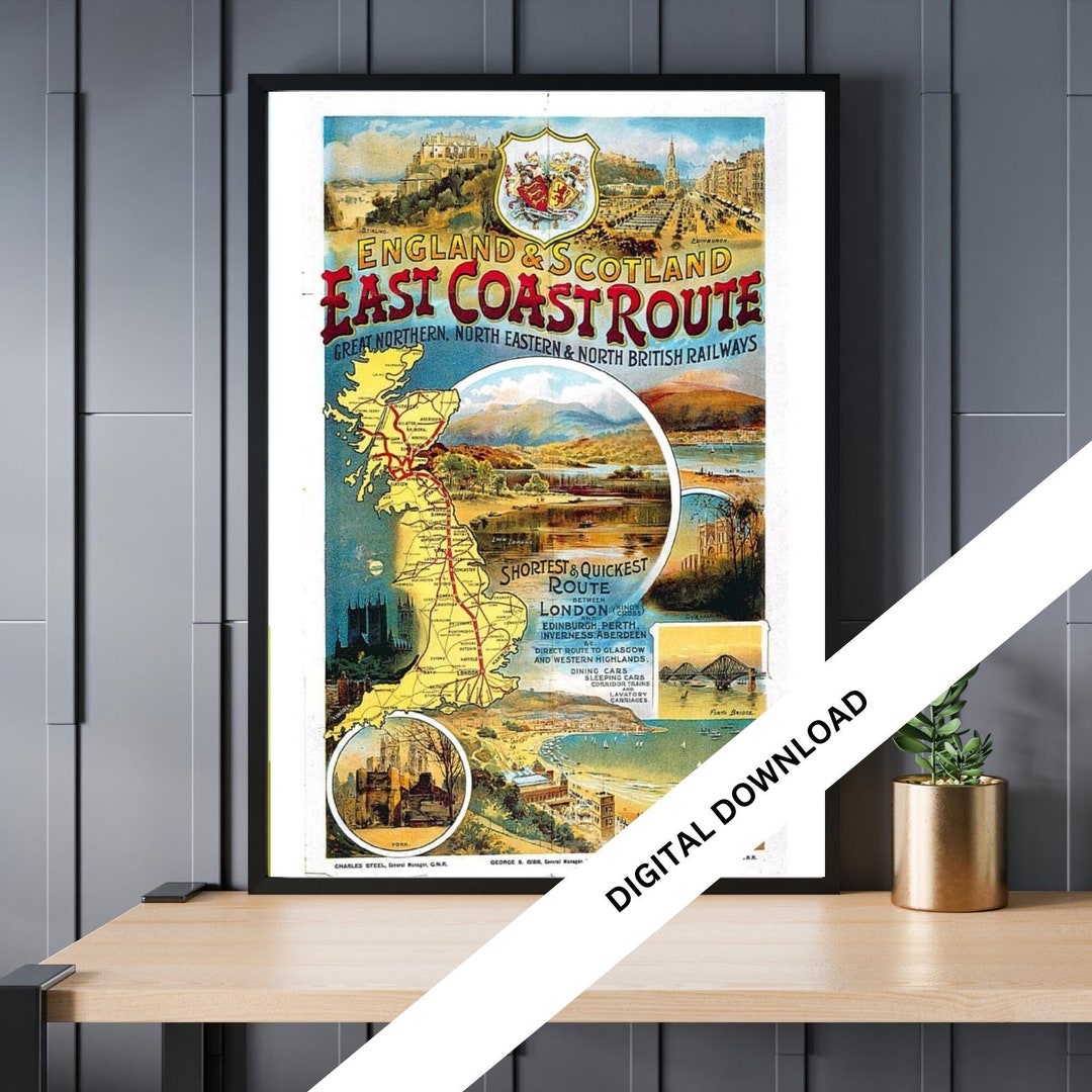 Vintage East Coast Route Travel Poster: Retro Art Print (digital ...