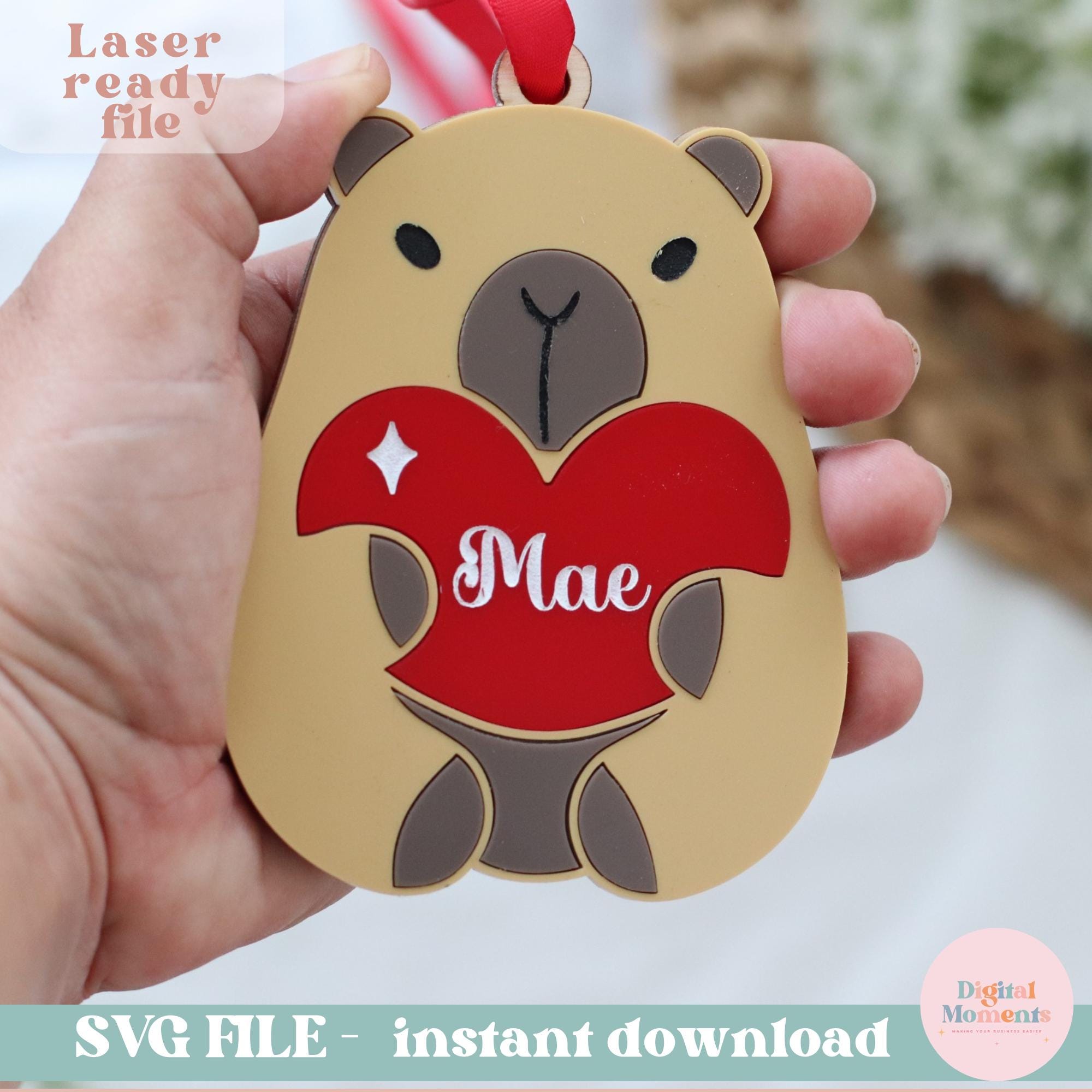 Capybara Name Tag Svg, Capybara Valentine's Day Tag Svg, Capibara Svg ...