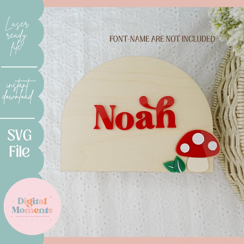 Mushroom Name Sign Svg, Nursery Sign Svg, Baby Announcement Svg, Baby ...
