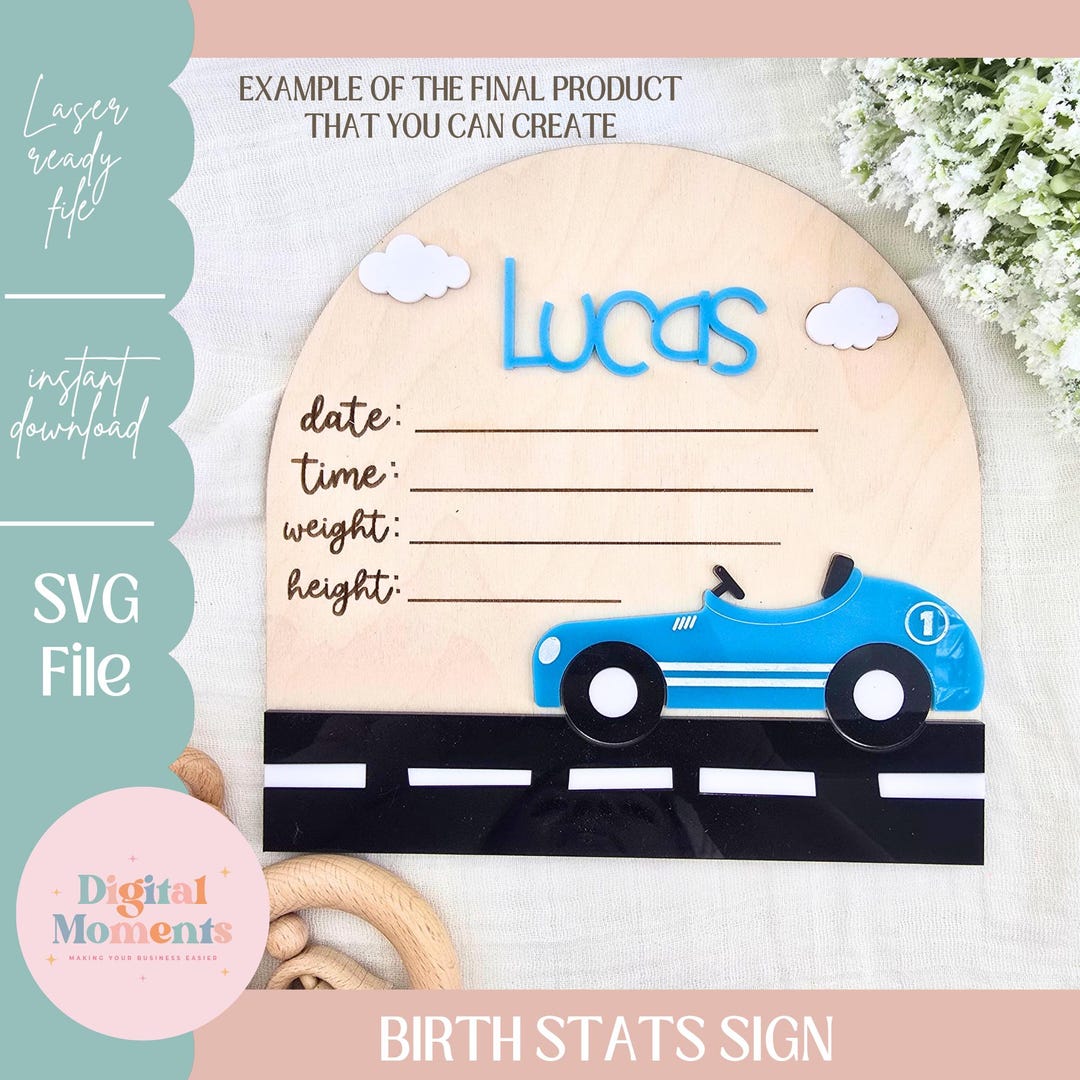 Car Birth Stats Sign Svg, Boy Birth Stats Svg, Car Svg, Boy Sign Svg ...