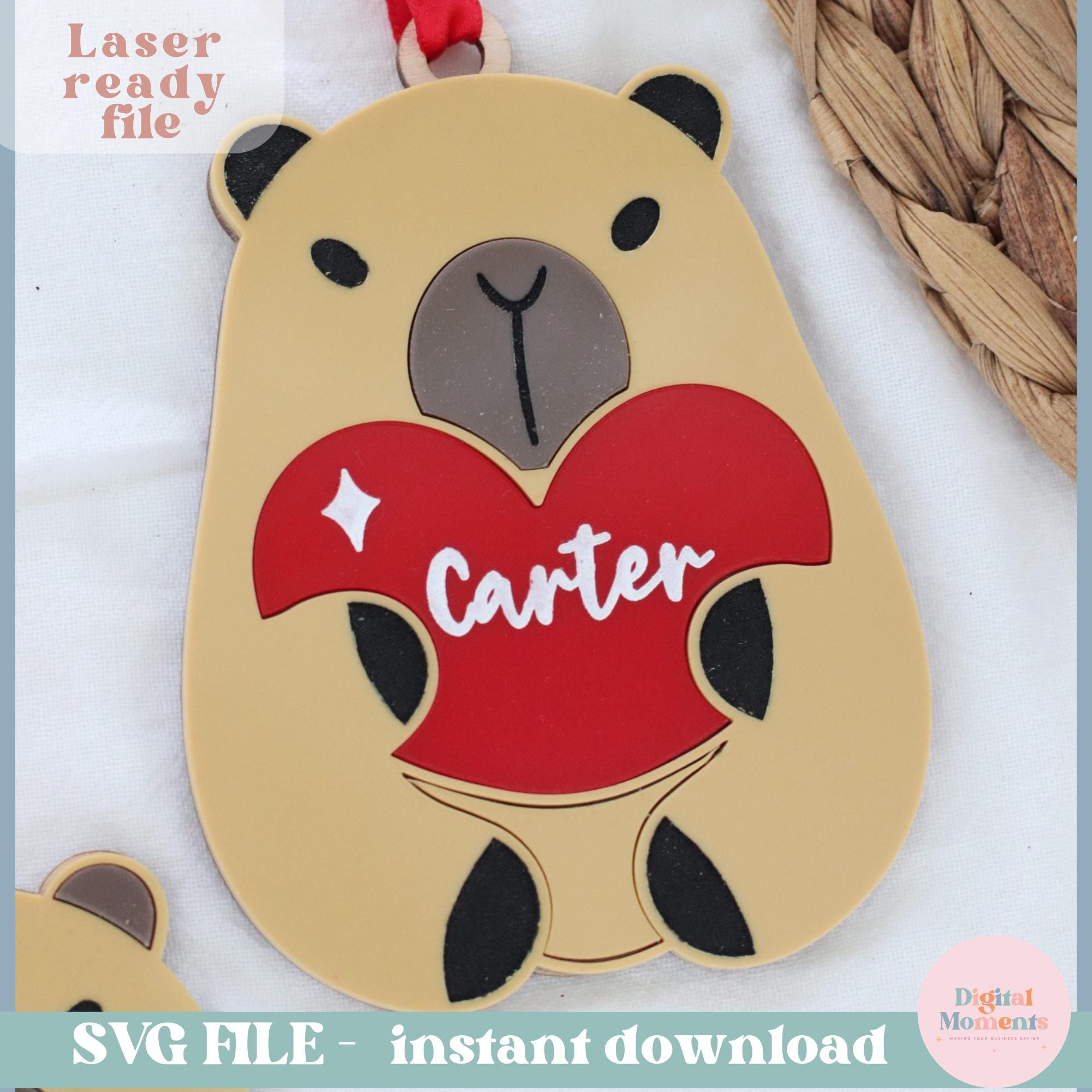 Capybara Name Tag Svg, Capybara Valentine's Day Tag Svg, Capibara Svg ...