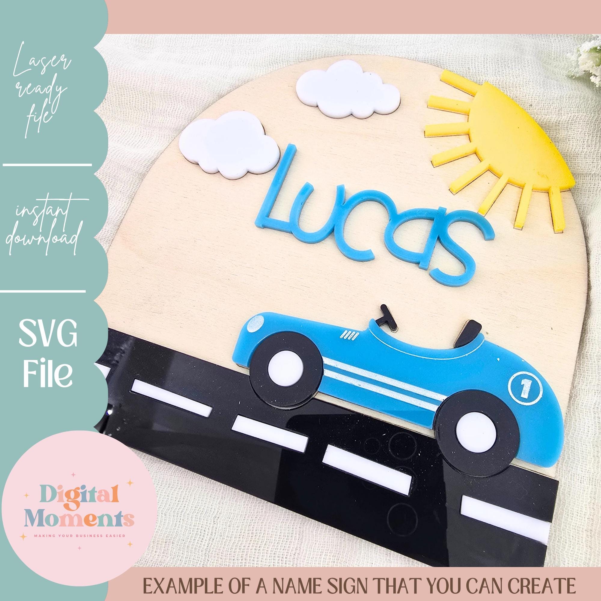 Car Name Sign Svg, Racing Car Svg, Boy Sign Svg, Car Sign Digital File ...