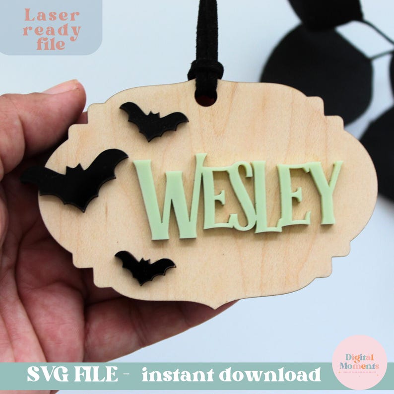Bat Name Tag Svg, Gift Tag Svg, Basket Tag Svg, Halloween Tag, Svg, Bat ...